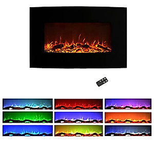 Northwest Wall-Mounted Electric Fireplace – 10-Color LED Flames with Remote, Adjustable Brightness and Heat, 36", Black