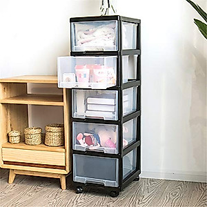 Shozafia 5-Drawer Rolling Storage Cart on Wheels, Craft Storage Containers Bins, Black Frame & Clear Storage Drawers