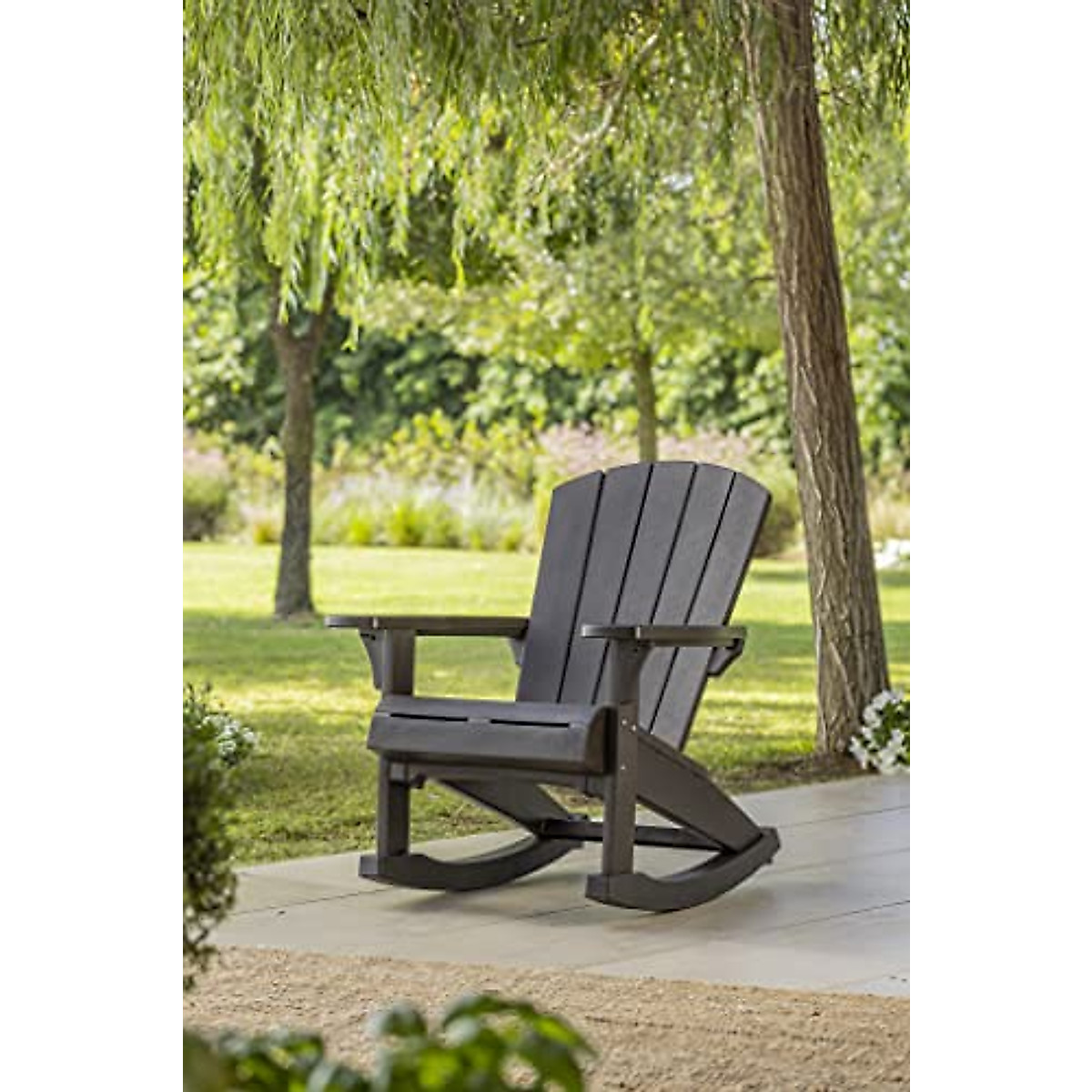 Keter Adirondack Rocker Resin Outdoor Furniture Patio Chair -Perfect for Porch, Pool, and Fire Pit Seating, Dark Grey