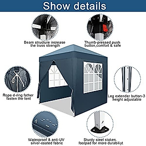 Outvita 6.5x6.5ft Pop Up Canopy Tent, Outdoor Instant Shelter Folding Canopy with 4 Side Walls and Carry Bag for Commercial Events, Party, Backyard BBQ, Camping Blue