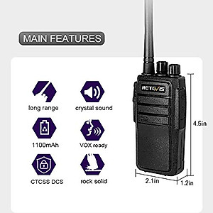 Case of 5,Retevis RT21 Walkie Talkies for Adults Long Range, Handfree Rugged Two Way Radio with Earpiece for Commercial Construction Warehouse Security 2 Way Radios