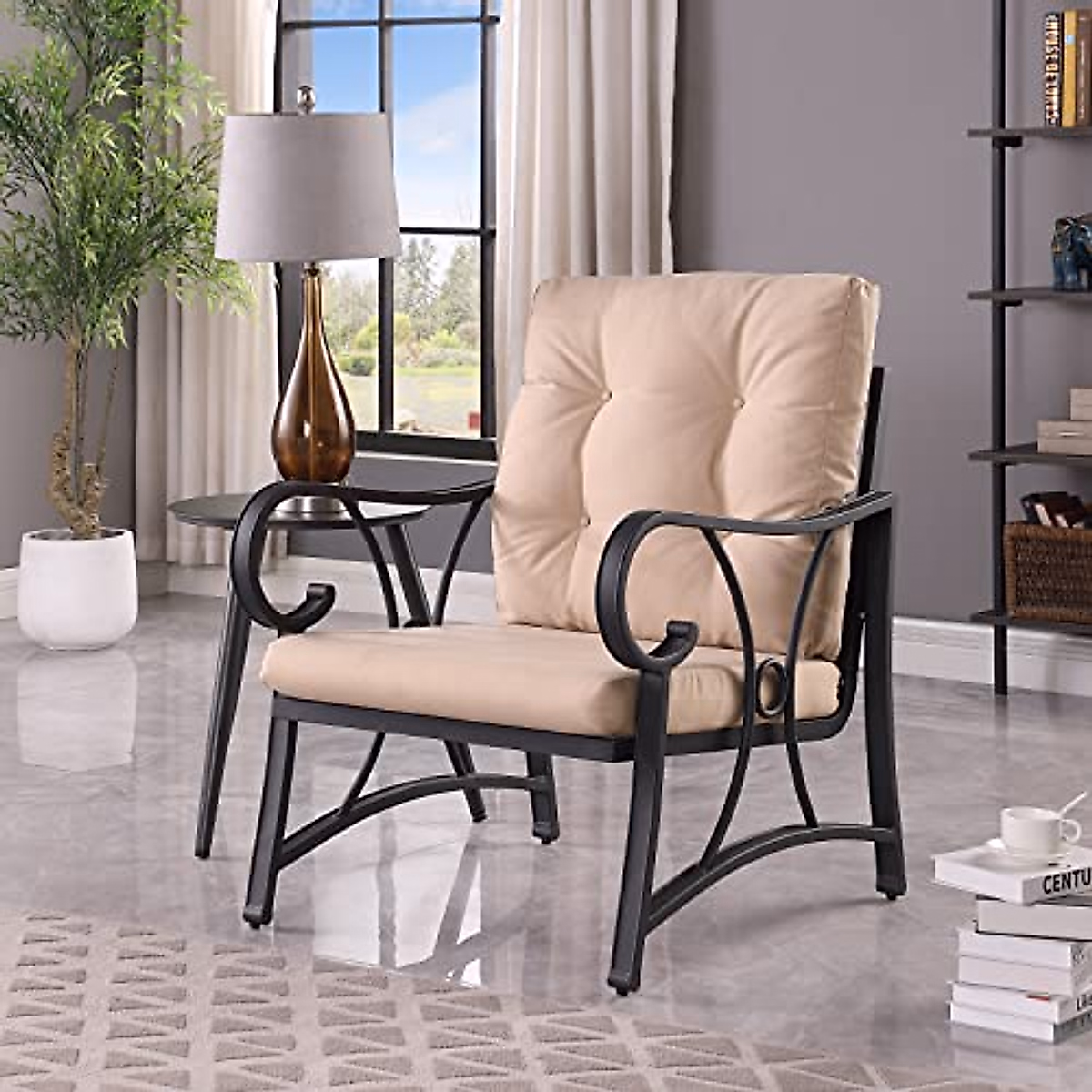 OUllUO Outdoor Patio Bistro Chair, Aluminum Lounge Chair,Conversation Chair for Living Room, Comfy All Weather Single Patio Chair for Fire Pit,Garden, Backyard, Balcony, Beach, Pool – 928BR