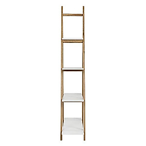 Universal Expert Abacus 4-Tier Ladder Bookcase, Leaning Free Stand Wood Bookshelf Frame Storage Rack, Display Shelf for Home Office, Oak and White