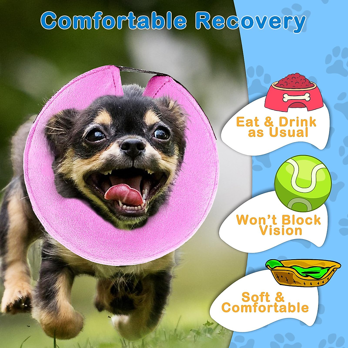 infisu Inflatable Dog Cone Collar (M Size), Soft Blow-up Protective Recovery Dog Collar, Pet Donut Cone Collar, Comfy E-Collar After Surgery for Medium Dog to Prevent Biting Scratching, Pink