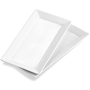 ONEMORE 12 Inch Ceramic Serving Platters, White Rectangular Serving Trays/Dishes for Party Entertaining, Stackable Plates for Appetizers Desserts Baked Goods - Set of 2