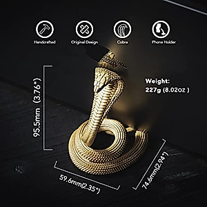 COPPERTIST.WU Cobra Phone Stand for Desk, Snake Cell Phone Holder Mobile Phone Tablet Desktop Smartphone Cellphone Accessories Office Home Statue Decor Ornament, Brass