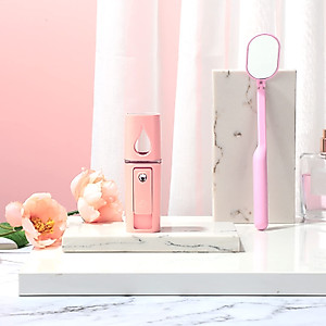 Nano Mist Sprayer Mini Portable Nano Facial Mister Usb Rechargeable Face Mist Steamer with 270 Degree Rotation Lash Mirror & 20ml Visual Water Tank for Makeup Skin Care(Pink)