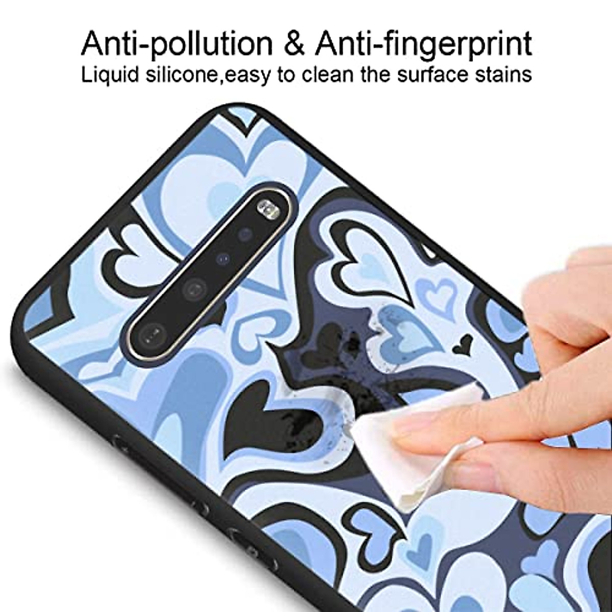 zaztify Phone Case for LG V60 ThinQ/ThinQ 5G UW, Lovely Irregular Blue Black Love Heart Lovecore Aesthetic Cute Pattern Shockproof Protective Anti-Slip Thin Slim Soft Phone Cover Shell