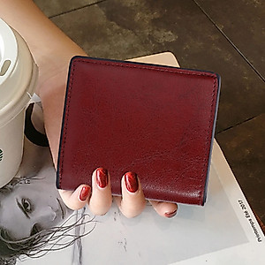 AGBIADD Women's RFID Small Compact Bifold Pocket Wallet Card Holder Organizer Pocket Ladies Mini Purse with id Window (Wax wine red)