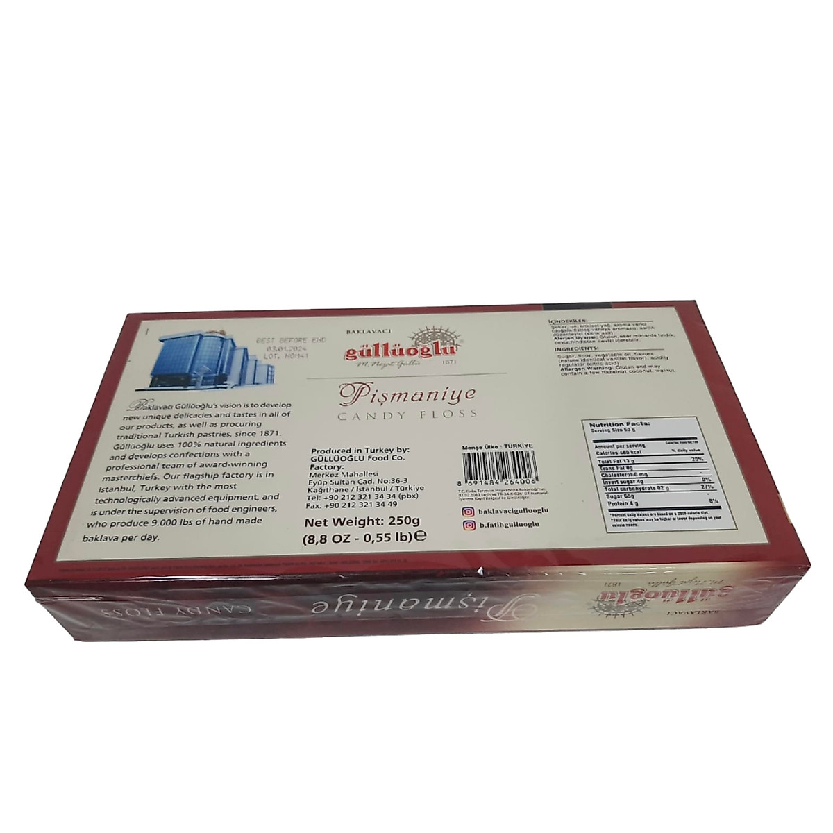 Gulluoglu Candy Floss-Turkish Cotton Candy (Plain), 8.8oz - 250g (Pack of 1), daily fresh shipment from Istanbul/Turkey, Ideal Gift for All Occasions