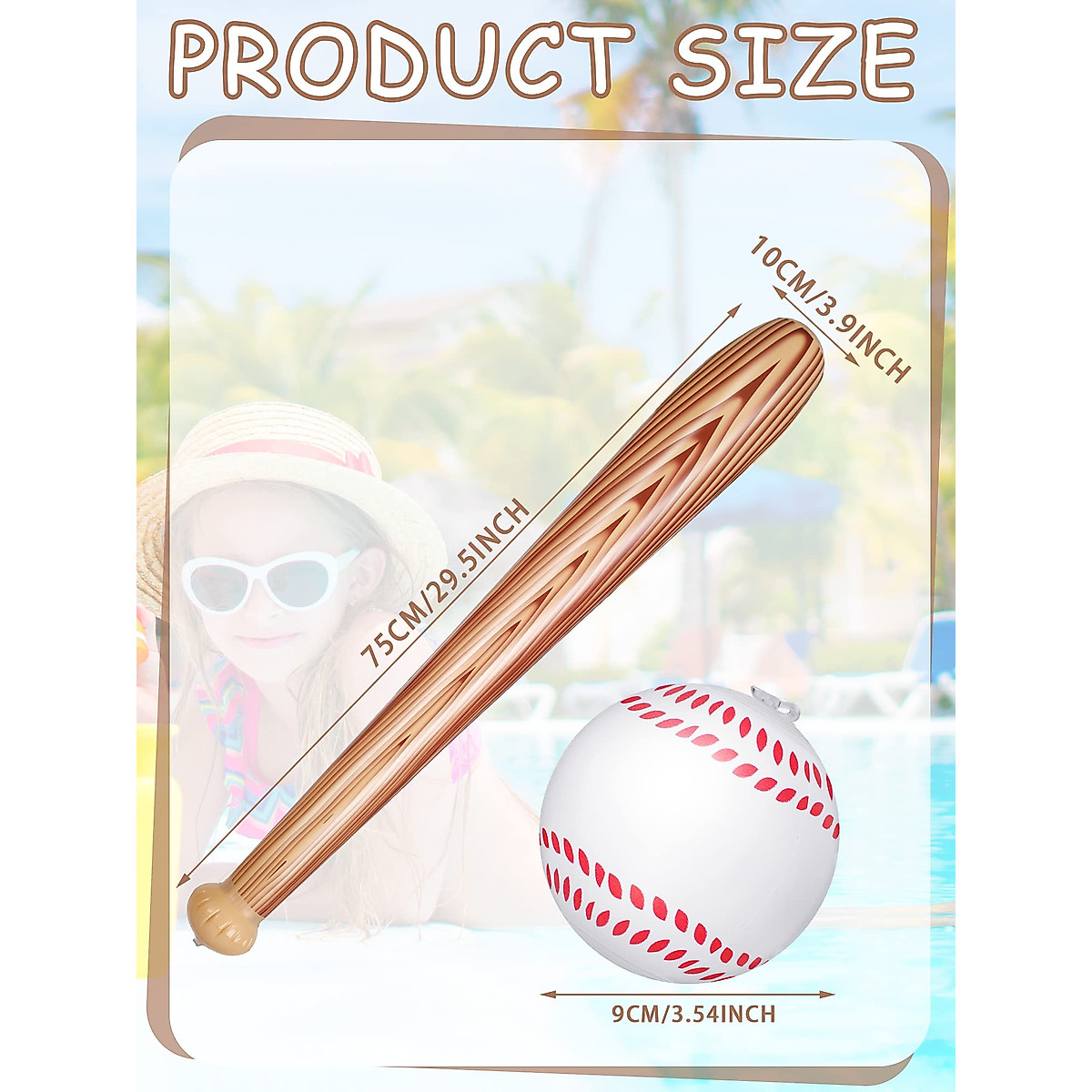 Kacctyen 4 Pieces Inflatable Baseball Set, includes Baseball Bat and 3 Baseball Plastic Bat Inflatable Baseball Bat for Kids and Adults Outdoor Yard Backyard Garden Playing (Baseball)