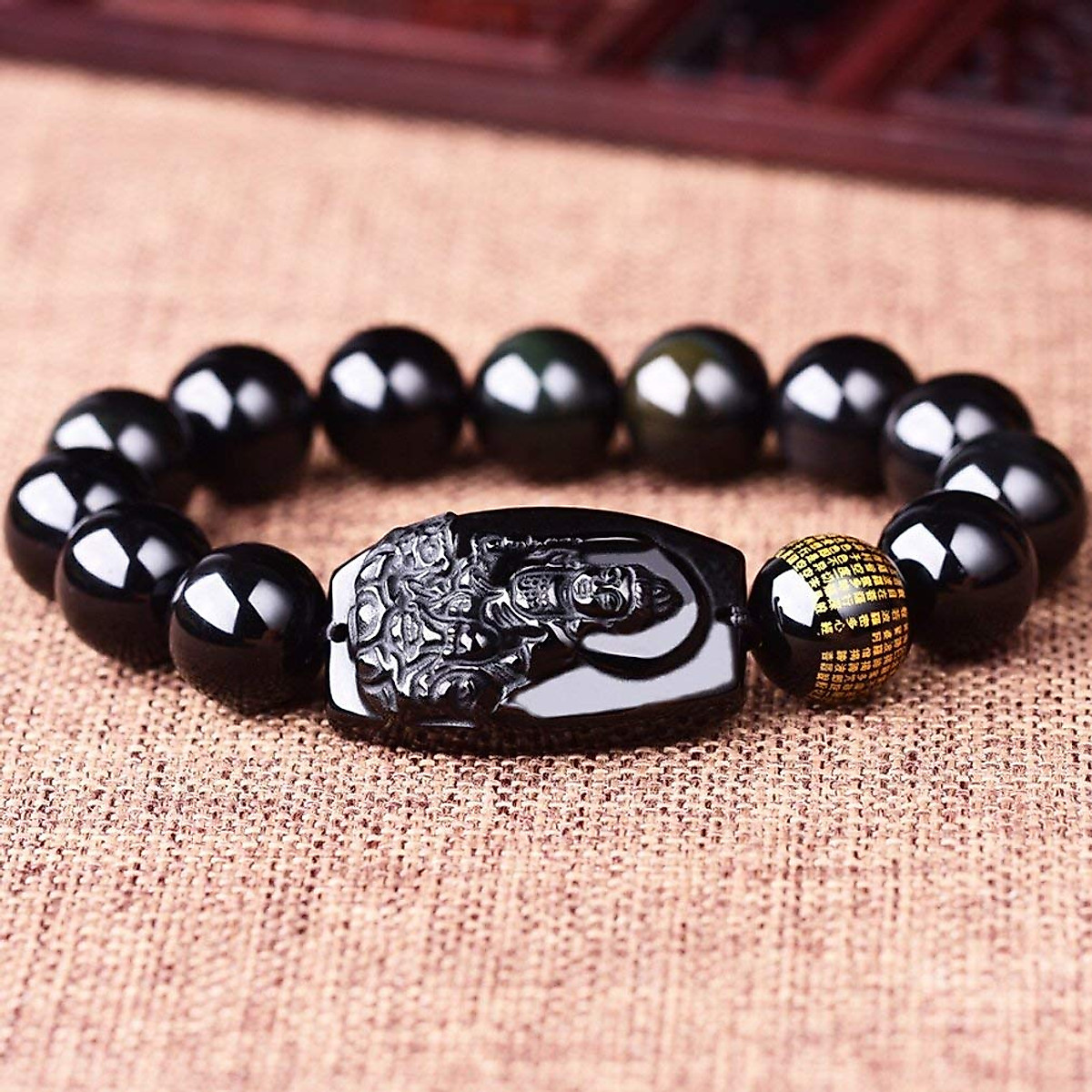 c1lint7785631 Women's bracelets Men's bracelets Buddha Pendant Necklace Bodhisattva Amulet Talisman Made of Obsidian Bracelets Bracelet Amulet (Manjushri Buddha)