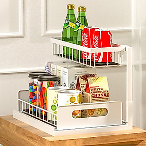 Under Sink Organziers and Storage, Pull Out Drawers Under Cabinet Storage Around Plumbing, for Under Kitchen Bathroom Sink Organizers and Storage（White