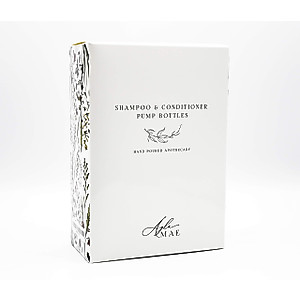 Modern Refillable Shampoo and Conditioner Dispensers by AylaMae | 500ml / 16.9oz PET Plastic Bottles (Clear with Printed Labels)