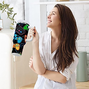 Jihqo Colorful Video Game Controllers 40 oz Stainless Steel Vacuum Insulated Tumbler with Handle and Straw Lid, Leakproof Water Bottle Double Wall Travel Mug Coffee Cup, Cupholder Friendly