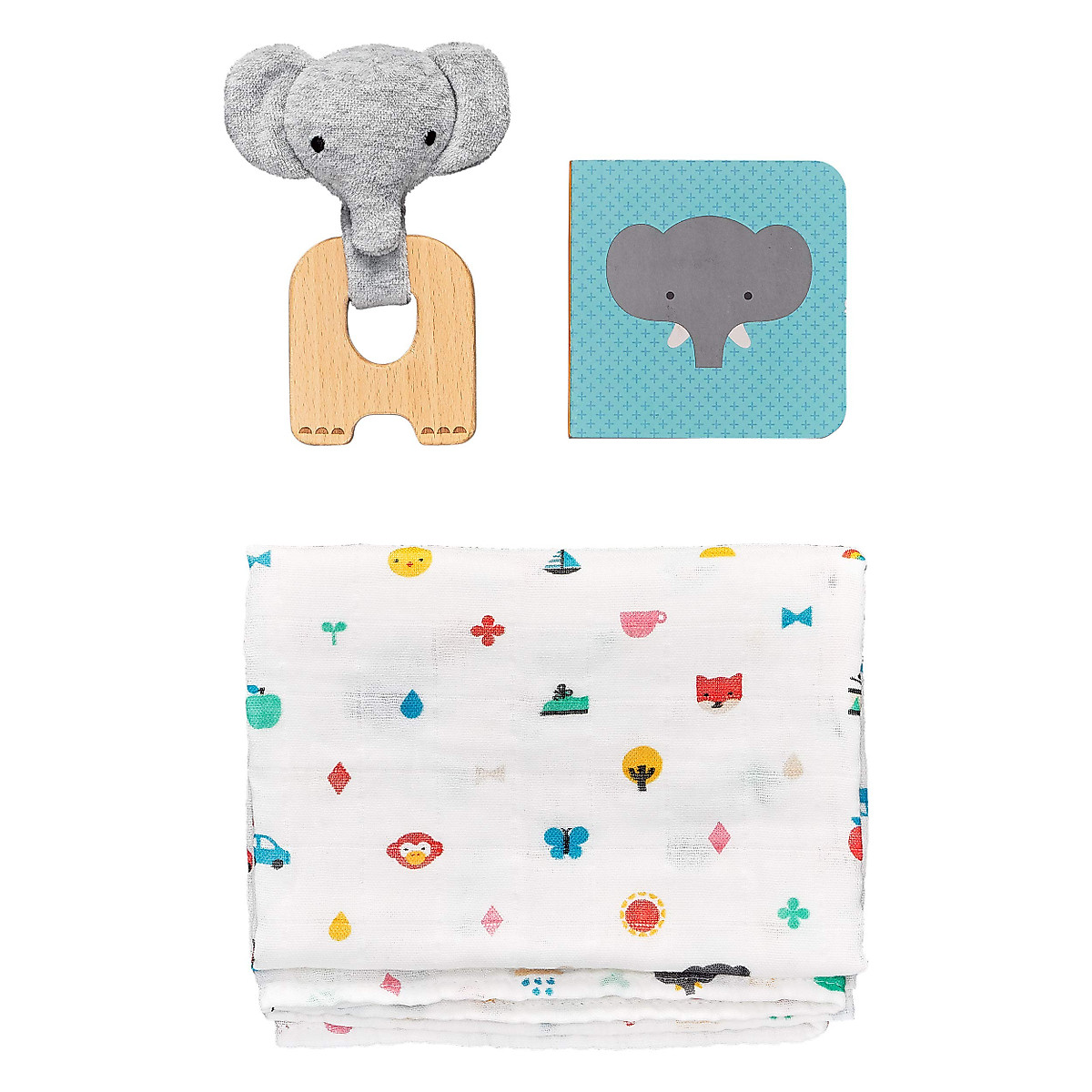 Petit Collage Eco-Friendly Organic Baby Starter 3-Piece Gift Set, Little Elephant