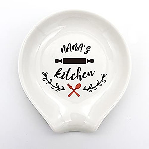 family Kitchen Funny Kitchen White Ceramic Spoon Rests, NaNa’s Kitchen Coffee Tea Spoon Rest Holder for Women, Nana, Grandma New House Housewarming Gift