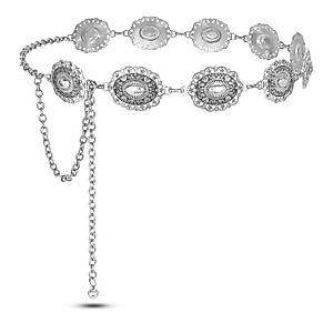 SUOSDEY Western Concho Chain Belt for Women Cowgirl Waist Belt for Country Concert Outfit Dresses Jeans Turquoise Metal Belts