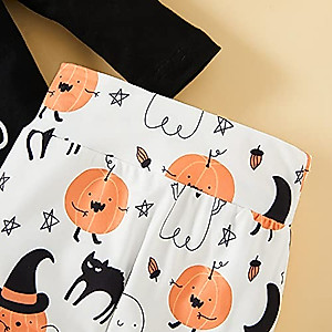 Sinhoon Baby Boys Girls Halloween Outfits Funny Letter Romper+Ghost Pumpkin Legging Pants Halloween Clothes（Black,Newborn