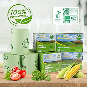 Bio-Bosi Compostable Trash Bags, 13 Gallon Compost Bags, 50 Count 49.2 Liter Extra Thick 0.9 Mil Biodegradable Kitchen Food Scraps Bags, ASTM D6400, US BPI & Europe OK Compost Home Certified