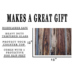 Blue Wood Grain Kitchen Glass Cutting Board Decorative Gift Country Fence Design