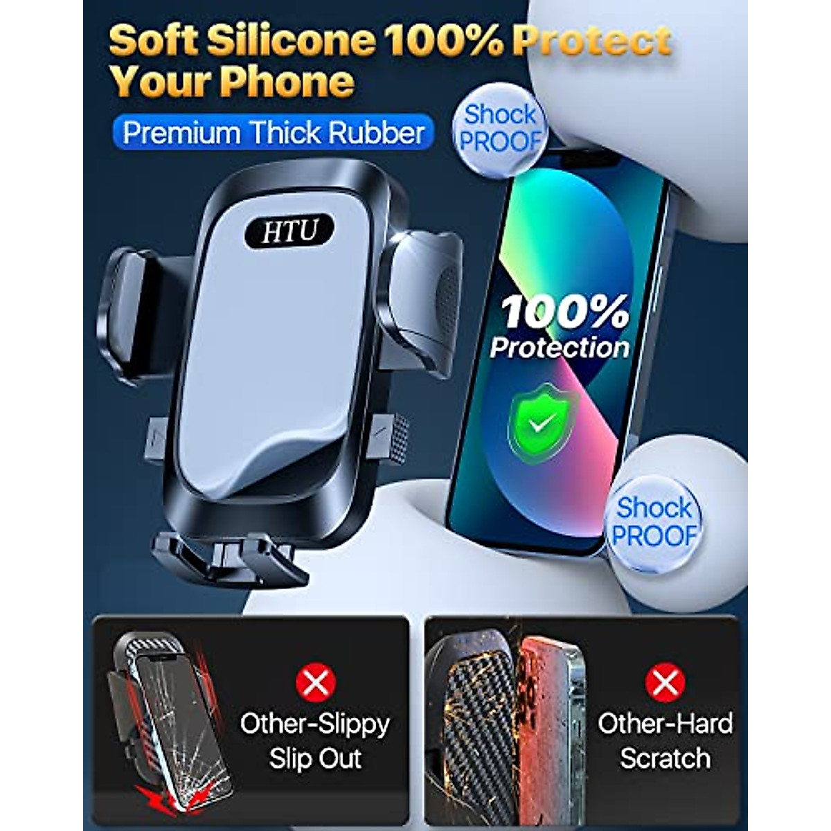 HTU Phone Mount for Car [2023 Upgraded Military-Grade Super Suction] Universal Car Phone Holder Mount for Car Dashboard Windshield Vent Car Mount for iPhone 14 Pro Max Plus Samsung All Phones & Cars