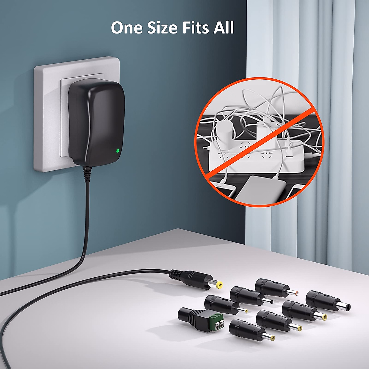 Basicvolt Universal AC/DC Adapter 41W Switching Power Supply Charger with 5V 1A USB Port, Replacement Power Cord for 6V 9V 12V 15V 18V 20V 24V Household Electronics - 1500mA Max