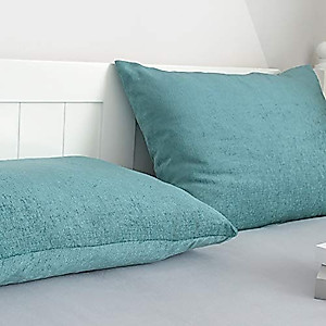 CaliTime Pack of 2 Cozy Standard Pillow Shams Cases for Bed Bedding Decoration Solid Dyed Soft Chenille 20 X 26 Inches Teal