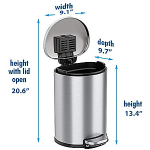 iTouchless SoftStep 2 Gallon Small Semi-Round Bathroom Step Trash Can with Removable Inner Bucket and AbsorbX Odor Filter, Stainless Steel, 7 Liter Pedal Garbage Bin for Bedroom, Office Cubicle
