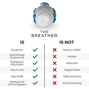 THE BREATHER │ Natural Breathing Exerciser Trainer For Drug-Free Respiratory Therapy │ Breathe Easier with Stronger Lungs │ Guided Mobile Training App Included