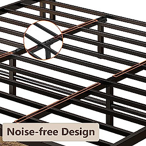 IRONCK King Size Bed Frame, Bookcase Headboard with Charging Station, Platform Storage Bed, Solid and Stable, Noise Free, No Box Spring Needed, Rustic Maple