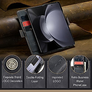 phone flip case Compatible with Samsung Galaxy Z Fold 5 Premium PU Leather Wallet Case, 2 in 1 Flip Magnetic Wallet Cover Case, Matte Soft Leather + TPU Bottom Shell Case W Card Holder+Money Pocket ph