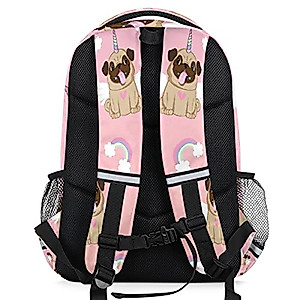 Pardick Unicorn Backpacks for School Travel Shoulder Bag Pug Bookbags for Student Boys Girls with Chest Strap and Reflective Strip