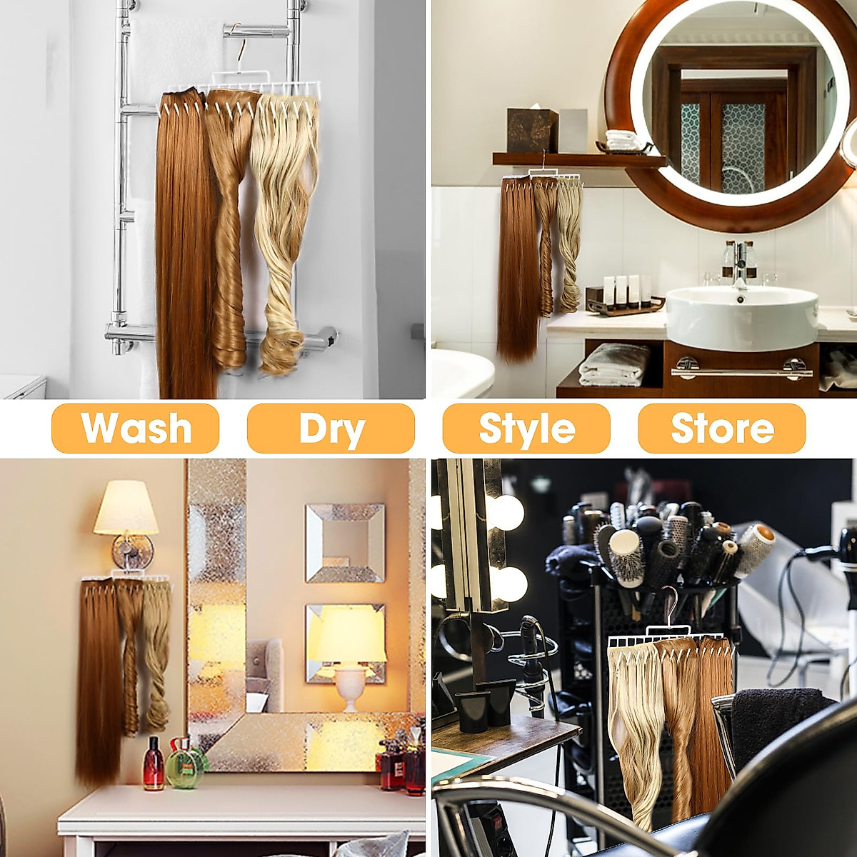 Hair Extension Holder, Hair Hanger Holds Extra Wide Weft, Full Length Weft, Braiding Hair, Hair Rack Holds Multi-Layer Hair for Styling, Washing, Drying, Extension Holder for Barber Shop/Home, White