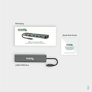 Plugable 7-in-1 USB C Hub Multiport Adapter with Ethernet Driverless Compatibility with Mac, Windows, iPhone 15, Chromebook, USB4, Thunderbolt, 100W Charging, Ethernet, 4K60Hz HDMI, 2X USB, SD/microSD