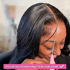 CHEETAHBEAUTY Straight Glueless Wigs Human Hair Pre Plucked 5x5 HD Lace Closure Wigs Human Hair for Black Women Pre Cut Lace for Beginners With Baby Hair 220% Density(18inch)