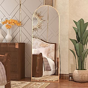 Poseerkey Arched Full Length Mirror 64" x 21", with Stand Large Floor Mirror, Full Body Mirror Standing Hanging or Leaning Against Wall Mirror for Bedroom, Living Room, Gold