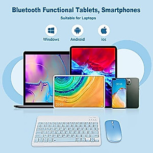 Super Space Wireless Bluetooth Keyboard and Mouse Combo, Ultra-Thin 2.4 GHz Wireless Keyboard and Mouse for iPad Pro/iPad Air/iPad 9.7 and Other iOS Android Windows Devices,Blue