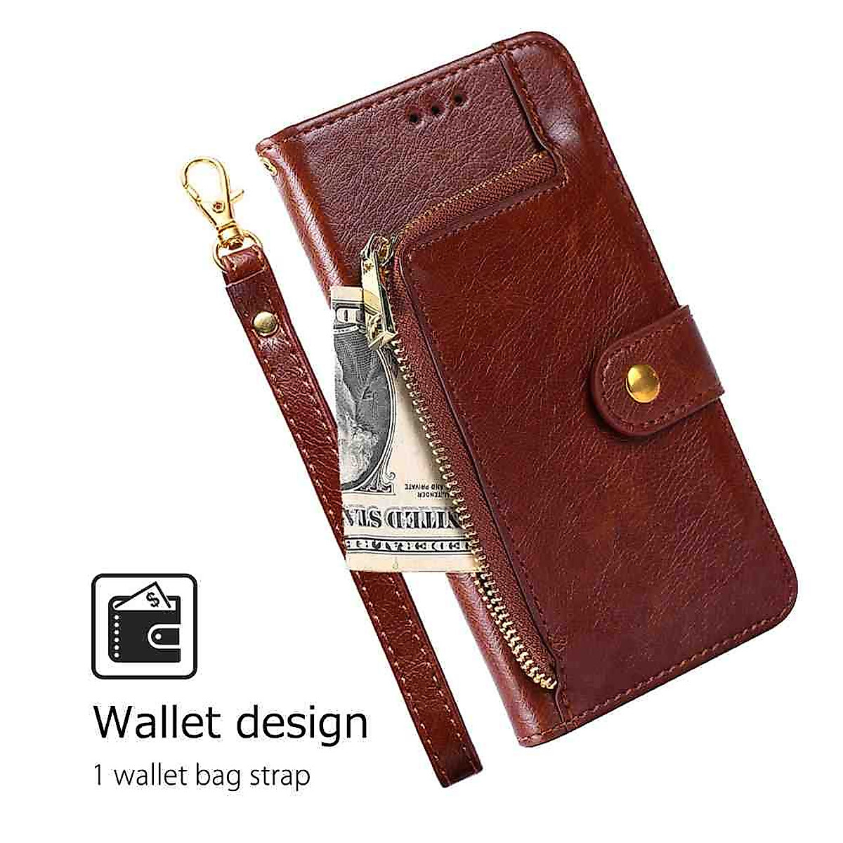 YOUKABEI MojieRy Phone Cover Zipper Wallet Folio Case for LG V20, Premium PU Leather Slim Fit Cover for LG V20, 1 Photo Frame Slot, 3 Card Slots, Dirt-Proof, Brown