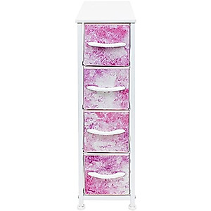 Sorbus Narrow Dresser Tower with 4 Drawers - Vertical Storage for Bedroom, Bathroom, Laundry, Closets, and More, Steel Frame, Wood Top, Easy Pull Fabric Bins (Tie-dye Pink)