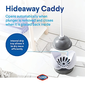 Clorox Toilet Plunger and Hideaway Caddy Bathroom Combo, White/Grey