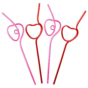 36PCS Heart Shaped Drinking Straws Krazy Loop - Valentines Day Party Supplies Decorations