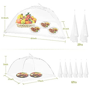 Food Cover Food Tent Set, 2 Extra Large 40"X24" and 6 Standard 17"X17" Mesh Food Covers for Outside, 8 Pack Collapsible, Reusable Pop-Up Umbrella Food Nets for Picnics, Outdoor Camping, Parties, BBQ
