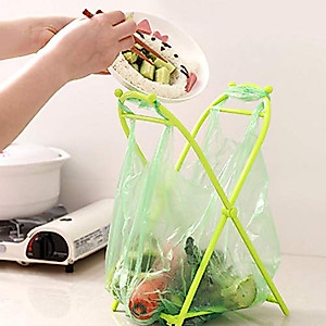 Luxshiny Desktop Stand 2pcs Garbage Bag Rack Plastic Frame Kitchen Garbage Bag Storage Rack Folding Garbage Shelf Bag Fixing Bracket Portable Hamper Stand for Bathroom Kitchen Green Hanger Hooks