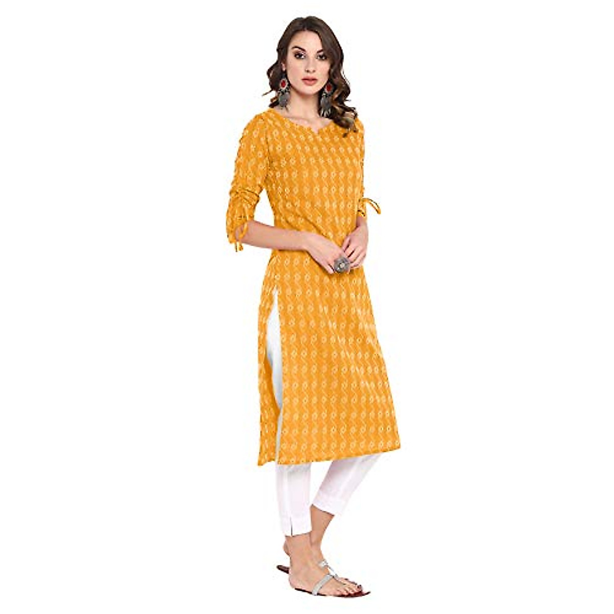 Janasya Indian Women's Yellow Pure Cotton Kurta(JNE3568-KR-A-XXL)