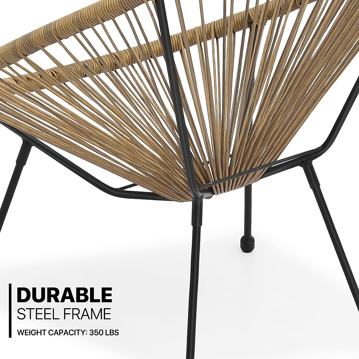 MoNiBloom 3 Piece Patio Set All Weather Outdoor Furniture Conversation Bistro Set with Plastic Rope, Glass Top Table and 2 Metal Steel Chairs for Garden Deck and Backyard Natural