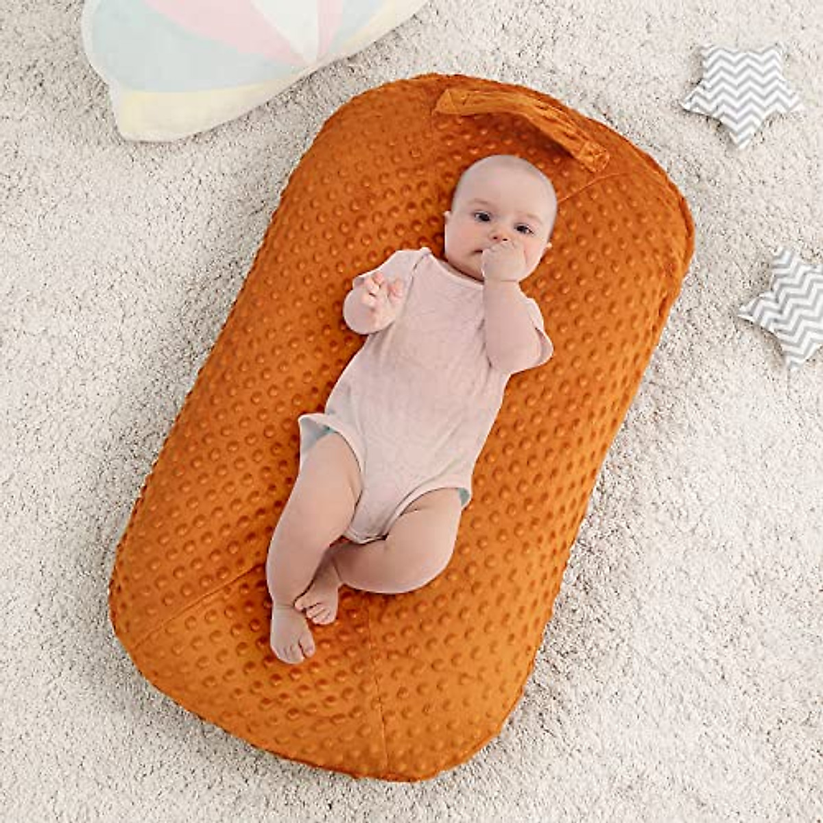 Newborn Lounger Cover, Minky Removable Slipcover for Baby Boy Girl Snugly Fits for 29 x 17 x 4 inches Infant Padded Lounger, Premium Quality Microfiber, Ultra Soft Comfortable (Pumpkin Spice)