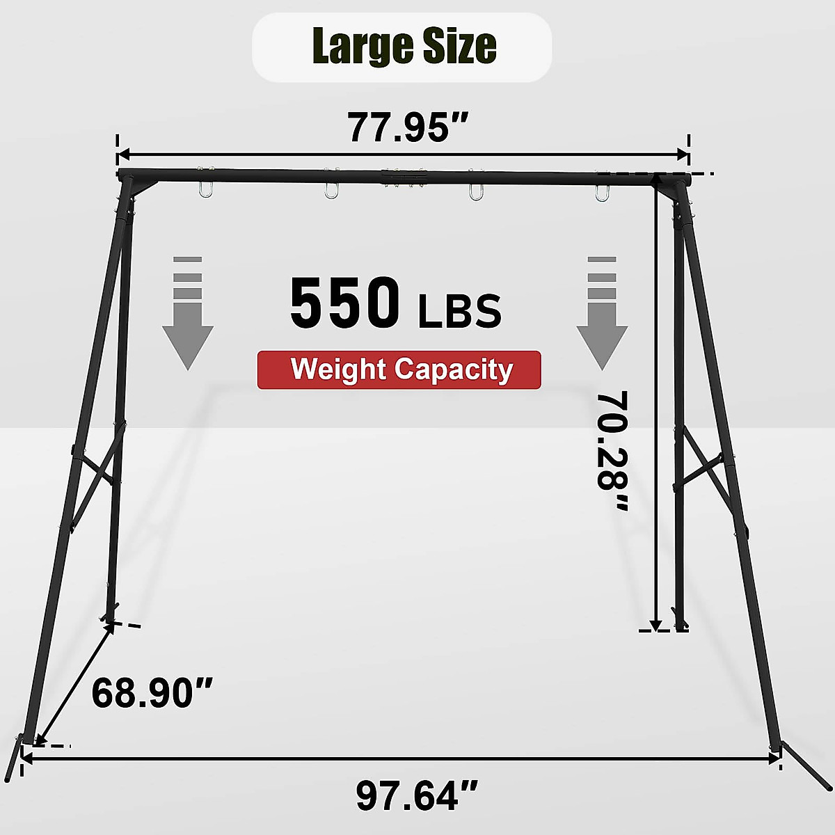 Swing Stand A Frame for 2 Swings,550lbs Metal Saucer Tree Swing Frame Heavy Duty,70” High and 97” Wide,All Weather Resistant Anti-Rust,for Kids Adult Outdoor Backyard(Without Swing) (Black)