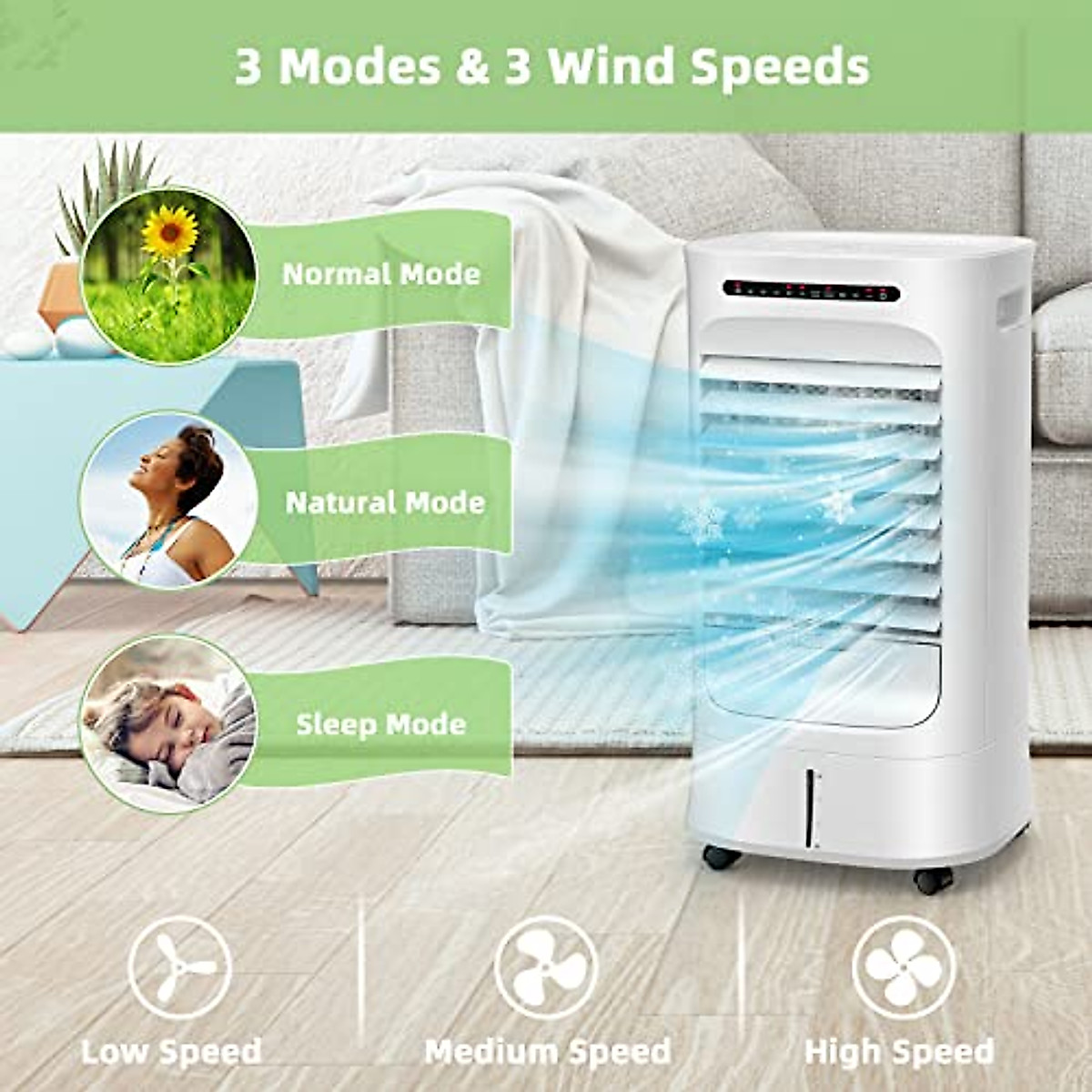 COSTWAY Evaporative Air Cooler, Portable Cooling Fan & Humidifier with Remote, 15H Timer, 63° Oscillation, 3 Modes, 3 Speeds, 2.6 Gal Water Tank, LED Display, Quiet Swamp Cooler for Bedroom Office