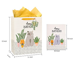 MAYPLUSS 13" Large Gift Bag with Greeting Card and Tissue Paper for 50 Years Birthday Party - Black Gold Foil Design